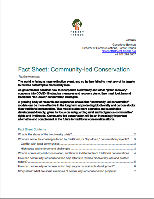 Fact Sheet: Community-led Conservation - Forest Trends